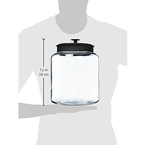 Anchor Hocking 2 Gallon Montana Glass Jar with Lid (2 piece, black metal, dishwasher safe)