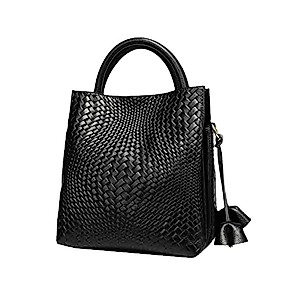 JJWASR Minimalism Fashion Women Bucket Bag Luxury Genuine Leather Handbags and Purses Soft Calfskin Casual Tote Bag Black