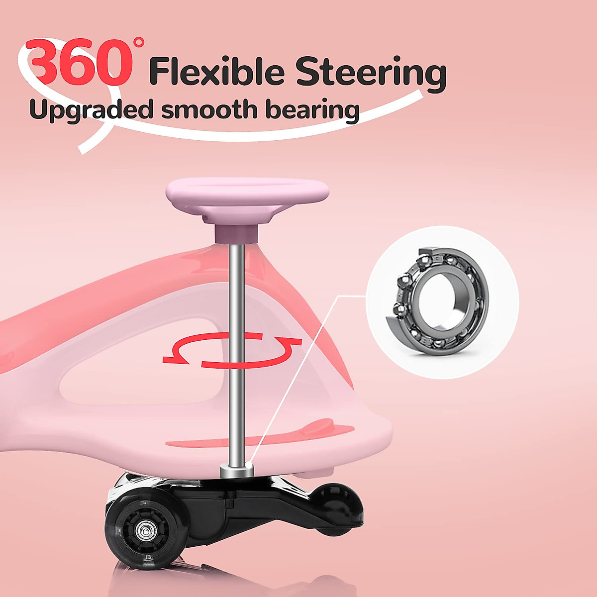 Electric Wiggle Car, ANPABO 2 in 1 Wiggle Car Ride on Toy with Pedal, Adjustable Length, Light Up Wheels, Rechargeable Battery, Anti-Rollover Structure, Swing Car with Music for Kids 3 Years and Up