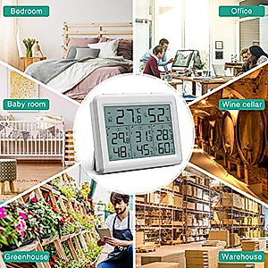 ORIA Indoor Outdoor Thermometer, Digital Hygrometer Thermometer, Wireless Temperature and Humidity Gauge Monitor with 3 Sensors, LCD Backlight for Home, Office, Bedroom, White