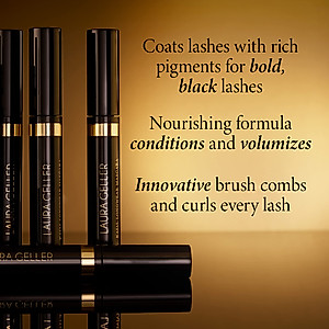LAURA GELLER NEW YORK Kajal Longwear Mascara - Lengthening, Defining, Curling, Buildable Formula Eye Makeup - Innovative Curling Brush - 1 count