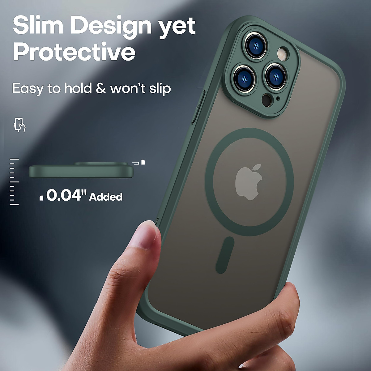 ImpactStrong Magnetic Guard Designed for iPhone 14 Pro Max Case [Camera Protection] [Military Grade Drop Tested] [Compatible with MagSafe] Slim Translucent Matte Phone Case (6.7") - Dark Green