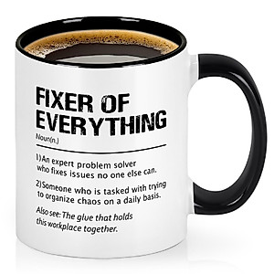 YHRJWN Boss Day Gifts, Cool Gifts for Coworkers, Boss Day Gifts for Men, Boss Gifts, Christmas Birthday Thank You Gifts for Men Boss Coworkers, Fixer of Everything Mug, 11 Oz