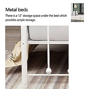 WJORATA Metal Platform Bed Frame Queen Size with Headboard and Footboard,No Box Spring Needed, White