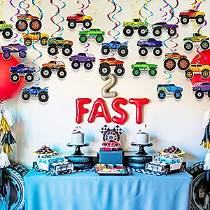 Truck Hanging Swirl Banner Party Decorations 60 Pieces Race Car Cutout Glitter Foil Streamers for Kids Racing Car Birthday Party Supplies Baby Shower Home Wall Ceiling Garden Decor