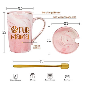 SHENDONG Fur Mama Mug Cat Dog Animals Lovers Gift for Mama Birthday Mothers Day Gifts for Animals Dog Cat Lovers Mama Mom from Daughter Son 14 Ounce with Gift Box Pink