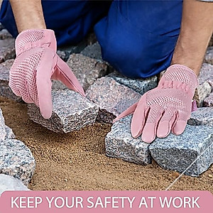HLDD HANDLANDY Women Gardening Gloves with Grip, Leather Work Gloves Women, 3D Mesh Breathable Rose Garden Gloves (Medium, Pink)