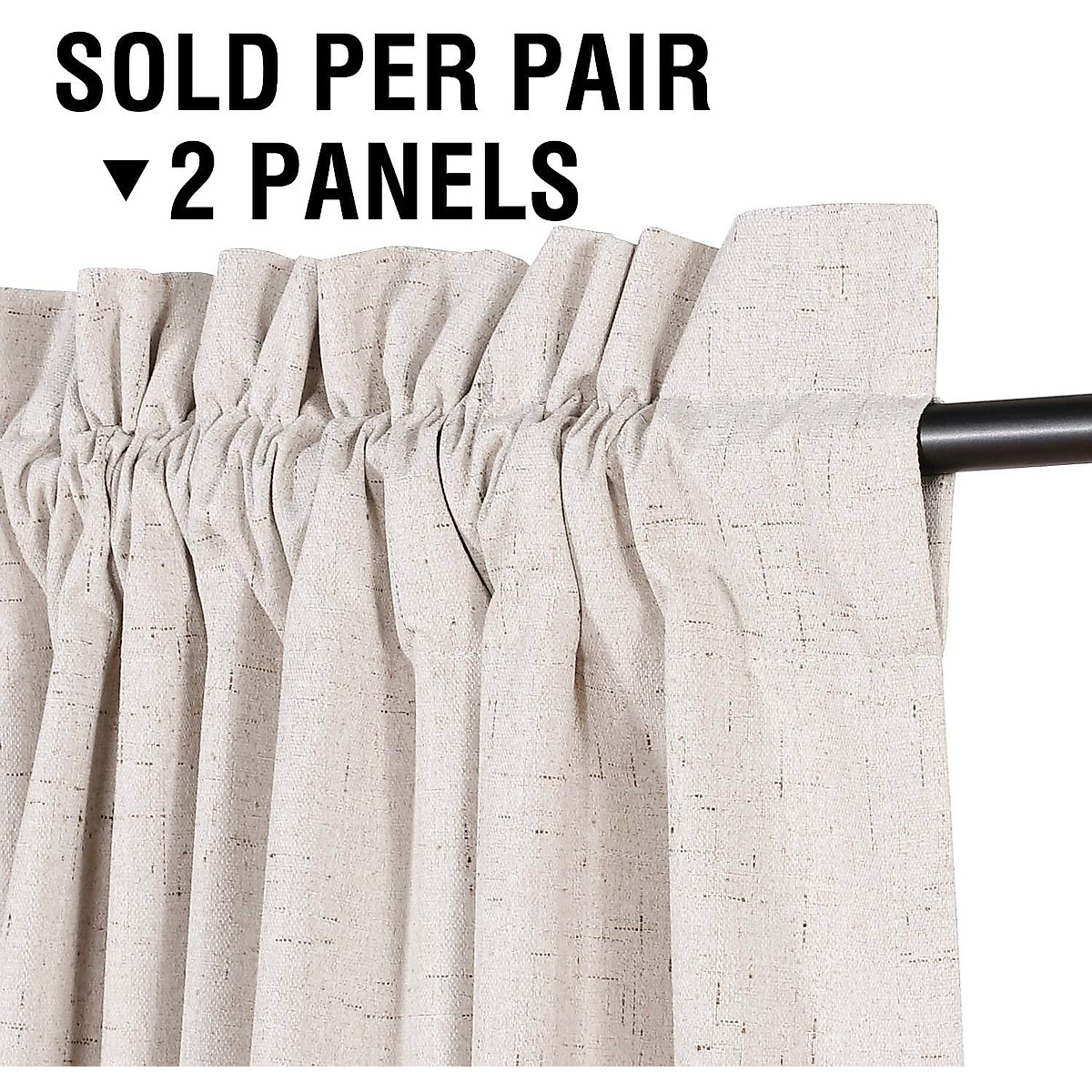 H.VERSAILTEX Linen Look 100% Blackout Curtains 45 Inches Long for Bedroom Full Light Blocking Rod Pocket Linen Textured Thick Window Curtain Drapes with White Backing, Ivory, 2 Panels