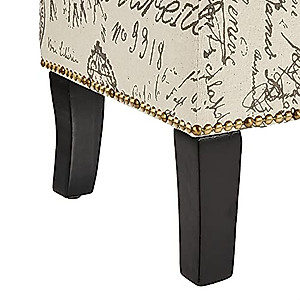 FIRST HILL FHW Dream Lift-Top Storage Ottoman Bench with Fabric Upholstery,Brown Script