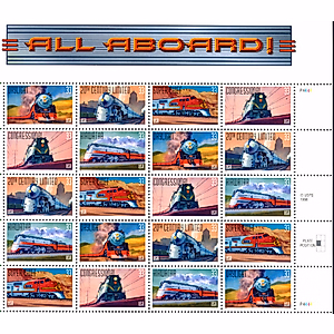 All Aboard: Railroad (Sheet of 20) 33 Cent US Postage Stamps 1999 Scott 3333-3337