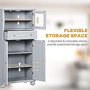 HOMCOM 52" Traditional Kitchen Pantry, Floor Storage Cabinet, Small Cupboard Organizer with Adjustable Shelves and 4-Doors for Dining Room, Living Room, Grey