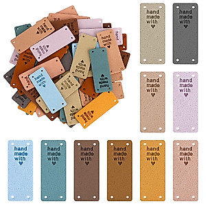 50 Pcs PU Leather Tags for Handmade Items, Handmade with Love Tags Faux Leather Labels Crochet Tags Embossed Sew on Tag Crochet Knit DIY Jeans Bags Shoes Hat Clothes Accessories