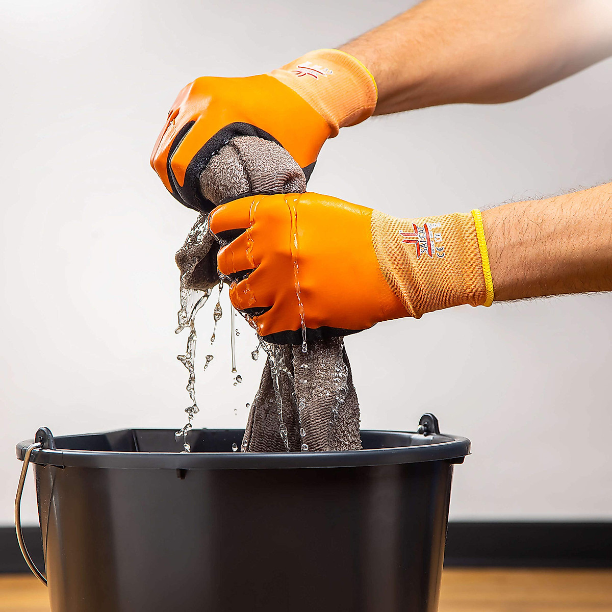 SAFEAT General Waterproof Work Gloves for Men and Women – Flexible, Double Coated Latex, Multipurpose, Sandy Grip Foam 1 Pair (Medium)