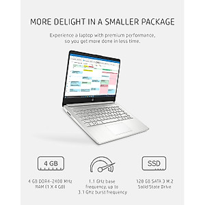 HP 14 inch Laptop, Intel Pentium Silver N5030 Processor, Intel UHD Graphics, 128 GB SSD, Windows Window 11 in S Mode (14-dq0090nr, Natural Silver)