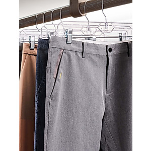 HOUSE DAY Clear Skirt Hangers with Clips, Non-Slip Plastic Pant Hangers with Adjustable Clips, Slim Clip Hangers for Pants, Skirts, Shorts, 14" Clear Hangers 10 Pack, 360-Rotating Swivel Hook