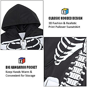 uideazone 12-14 Years Teenage Boys Zipper Hooded Sweatshirts Size 13t Trendy Halloween Skeleton Long Sleeve Zip Up Hoodies Autumn Hoody Coat Tops