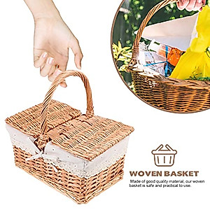 Cabilock Picnic Baskets Woven Baskets with Handles Picnic Storage Basket with Lid Farmhouse Ornaments Crafts for Outdoor Picnic Wedding Party Favors Decoration (White) Simple Picnic Basket