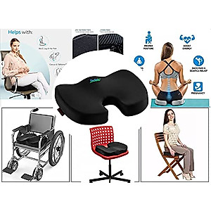 Comfort4U Orthopedic Memory Foam Seat Cushion for Car seat - Office Chair - Gaming Chair - Boat seat - Tailbone Cushion - Coccyx Cushion - Sciatica Pillow for Sitting (White, Mesh)