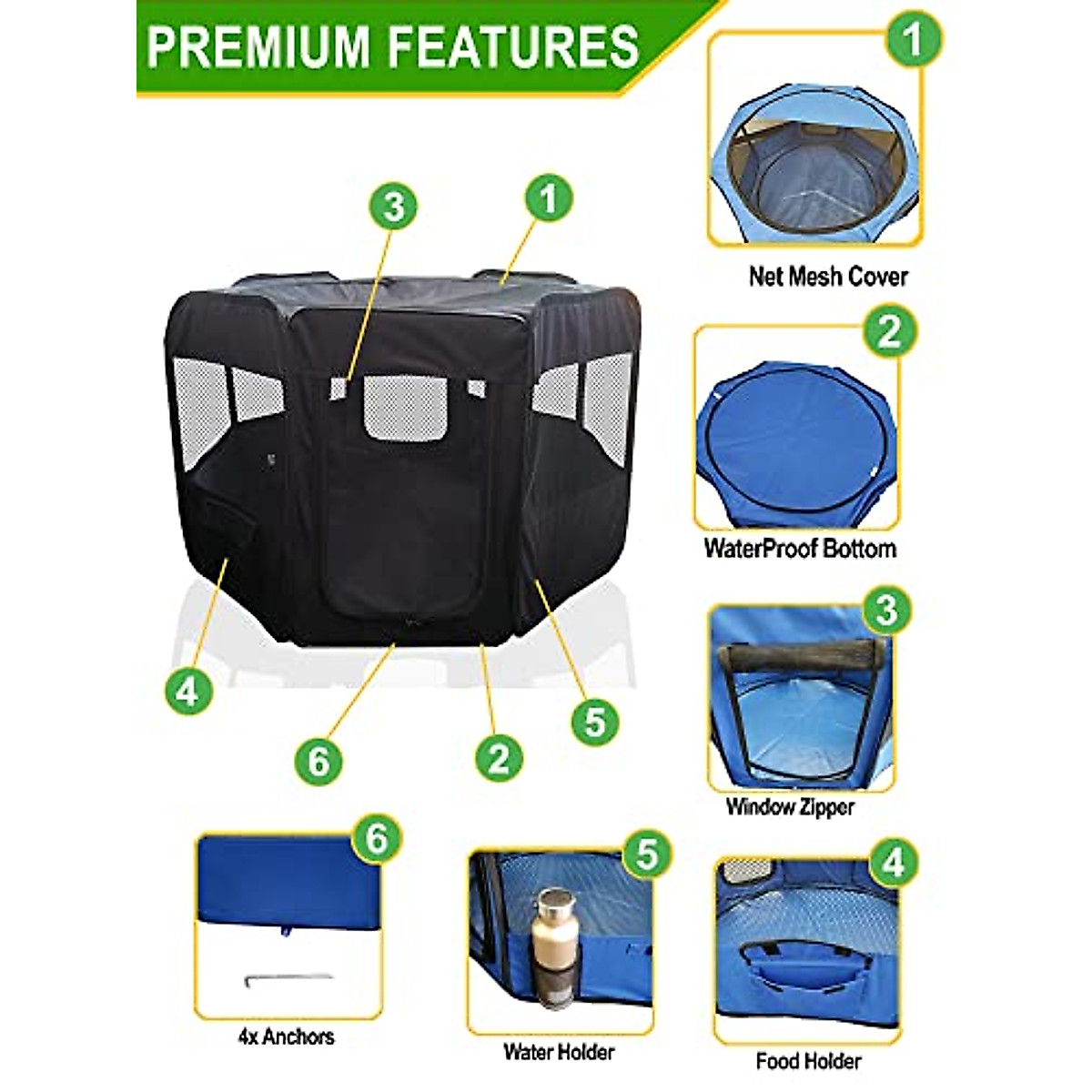 Portable Pet Playpen 45 * 45 * 22" Premium Large Size Puppy Kennel - Best for Small and Medium Size Dogs and Cats - Simple Folding Design for Easy Storage