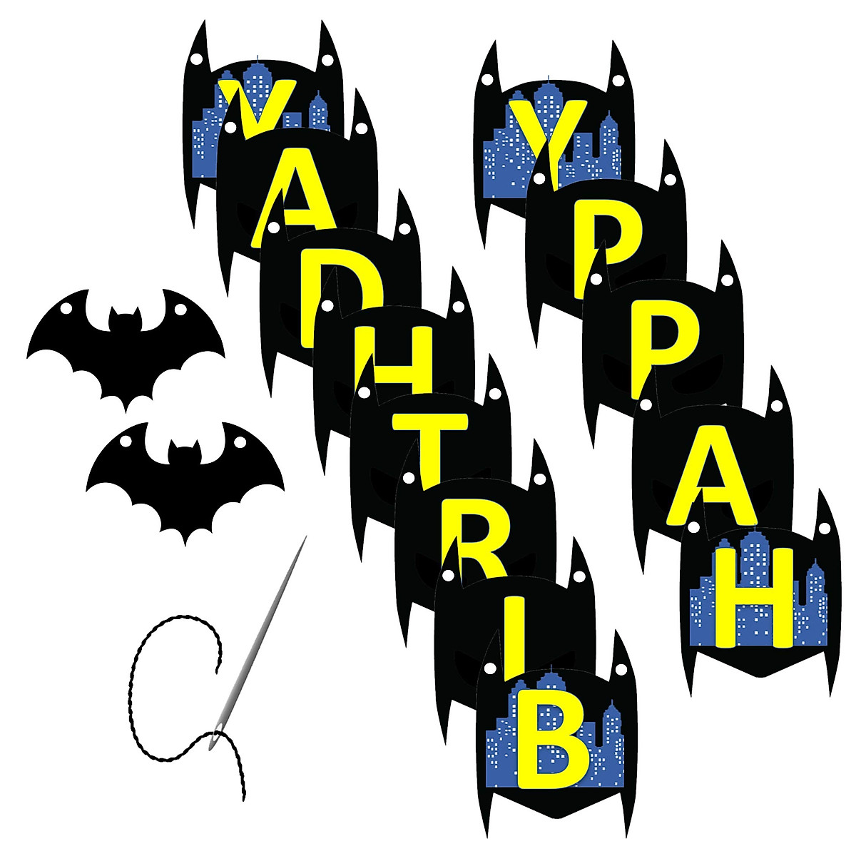 Vision Licensed Bat Superhero Large 6" Happy Birthday Banner Sign | Unique Bat design City Background For Kids Bat Birthday Theme Party Supplies