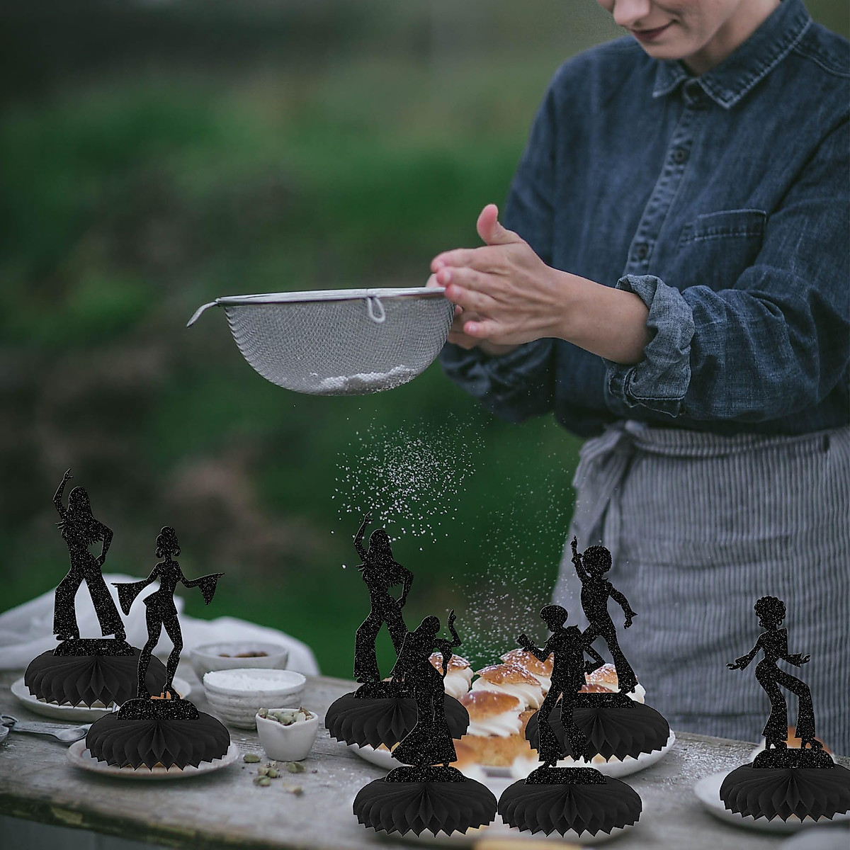 6 PCS 70's Disco Party Decorations 70s Disco Dancing Honeycomb Table Centerpiece Black Glitter 80's Disco Dancer Table Toppers Honeycomb Centerpieces for Music Disco Theme Birthday Party Supplies