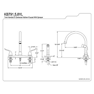 Kingston Brass KB798YL Yosemite 8" Centerset Kitchen Faucet, Brushed Nickel