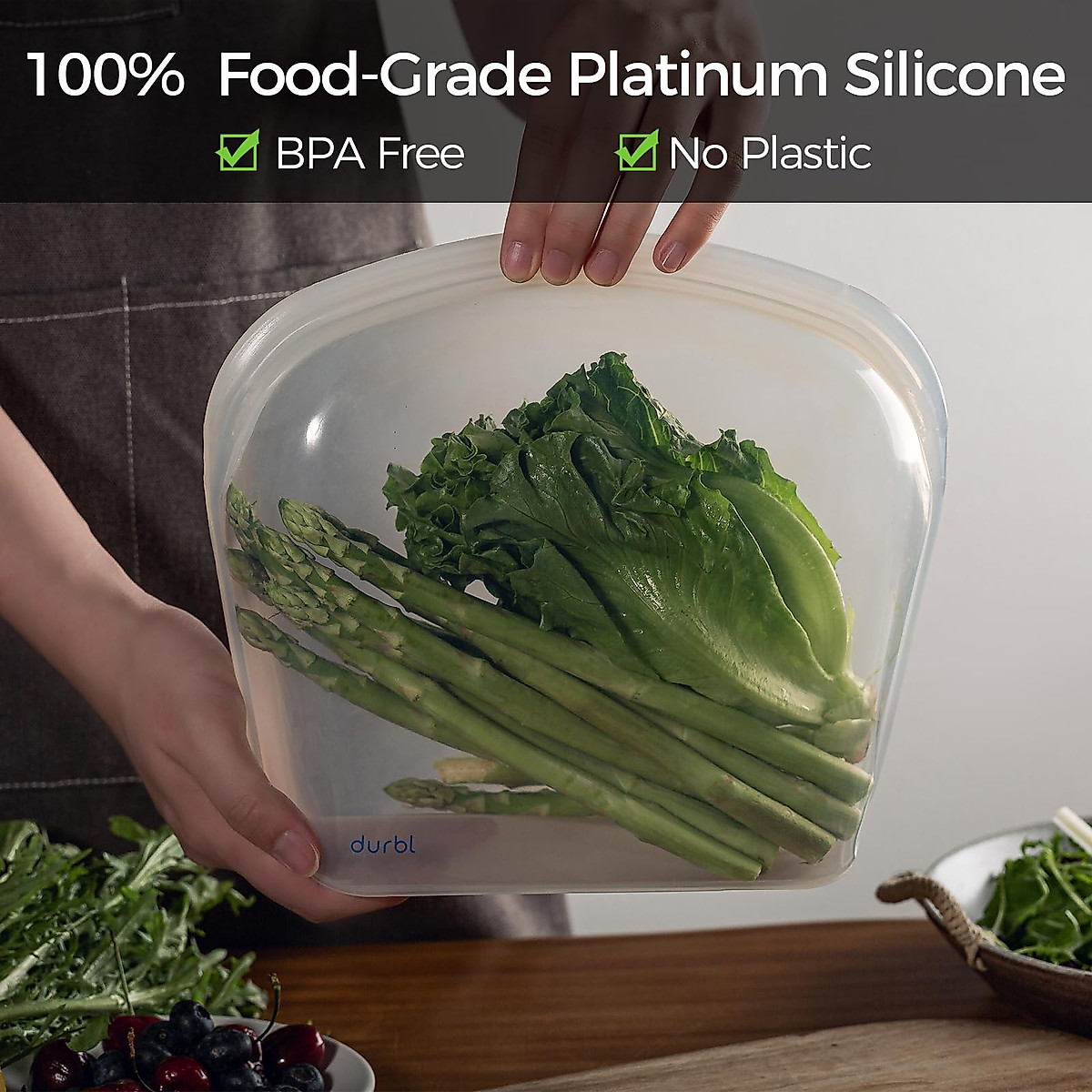 Silicone Freezer Bag for Food Storage,1PCS Gallon Bag (101floz Clear), Large Folding Stand Up Zip Top Container, Home Organization,Travel,Make-up Storage, Freezer, Oven, Microwave (Clear)………