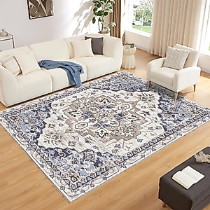 OMERAI Area Rug, 8x10, Purple, Vintage Design, Washable Rugs with Non Slip for Living Room Bedroom