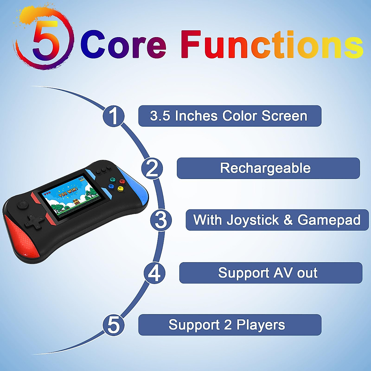 HAndPE Handheld Game Console, Retro Super Mini Game Player 500 Classical FC Games 3.5-Inch Color Screen Support for Connecting TV & Two Players 1020mAh Rechargeable Battery Present for Kids and Adult