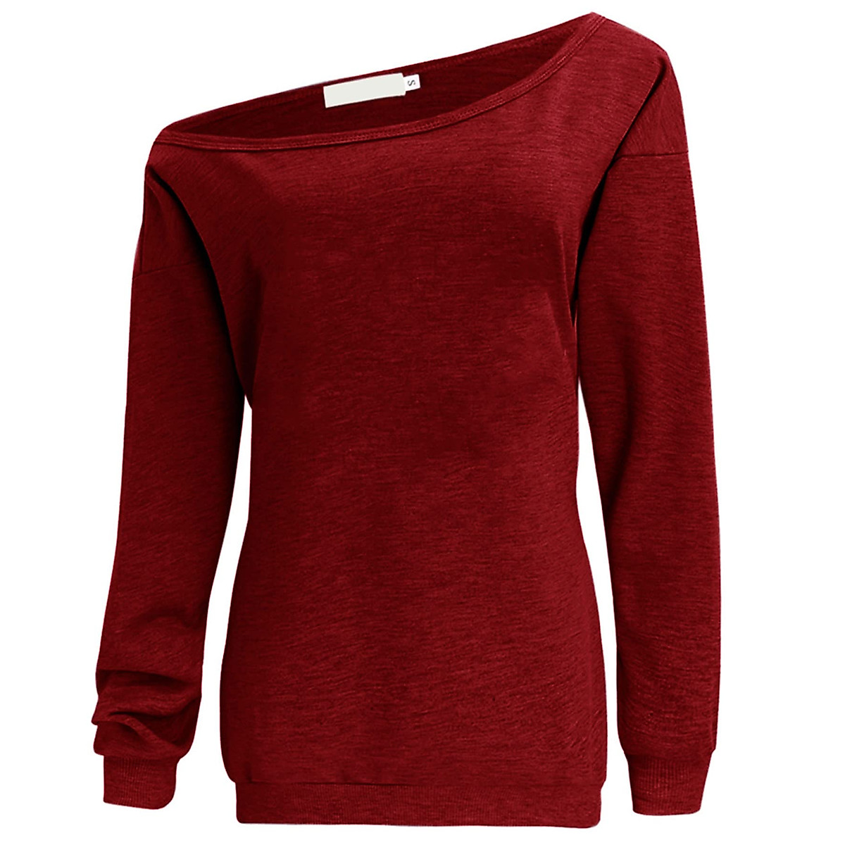 lymanchi Women Off Shoulder Sweatshirt Wide Neck Long Sleeve Slouchy Pullover Top 107 Wine Red 2X