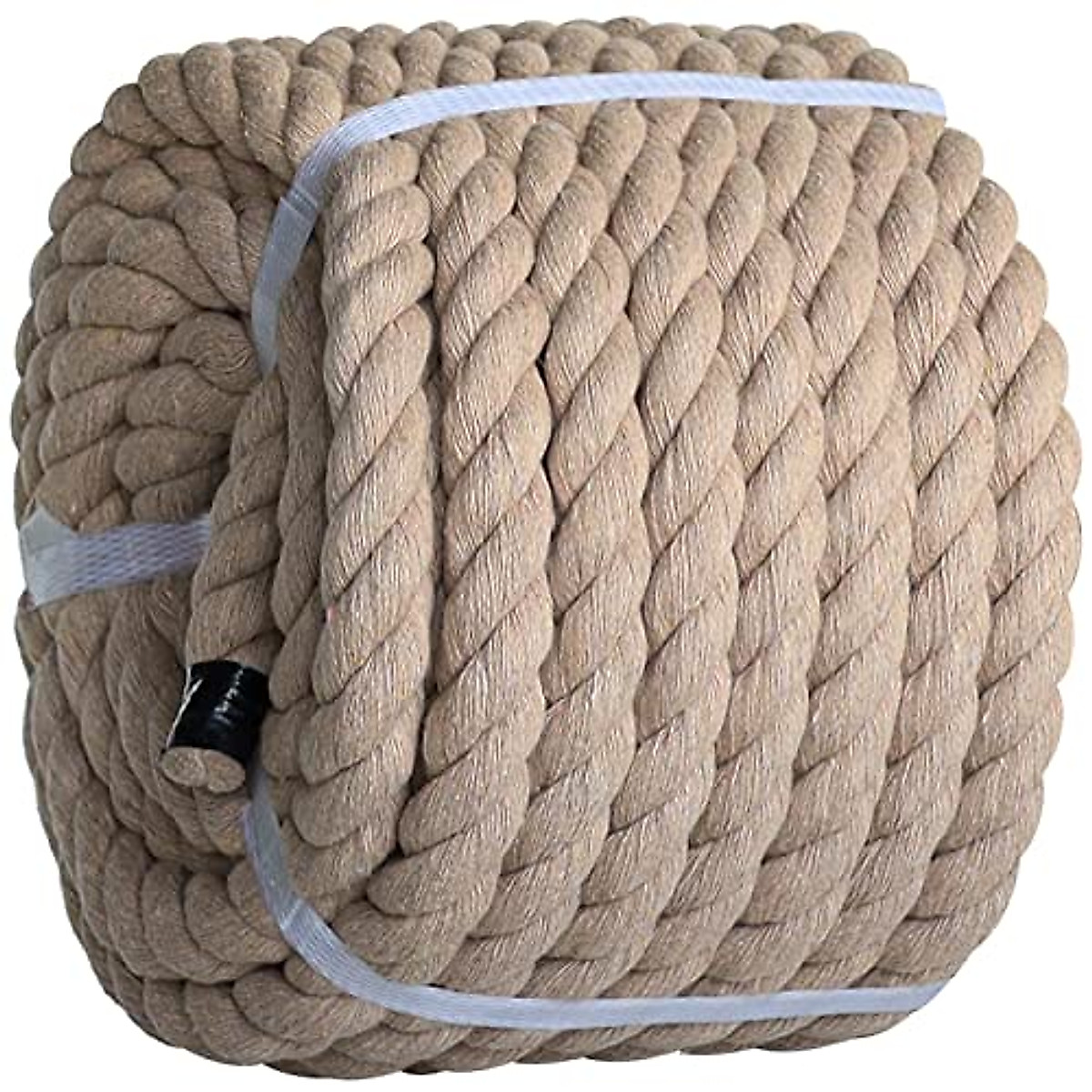 Twisted Cotton Rope (3/4 in x 50 ft) Natural Thick Rope for Crafts, Railings, Hammock, Decorating (Brown)