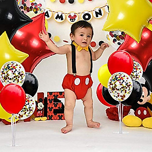 TONIFUL Mouse Birthday Table Decorations Red Yellow Black Table Centerpiece Balloons Stand Holder Kit for Mickey Party Theme Favors Baby Shower Kids Party Supplies