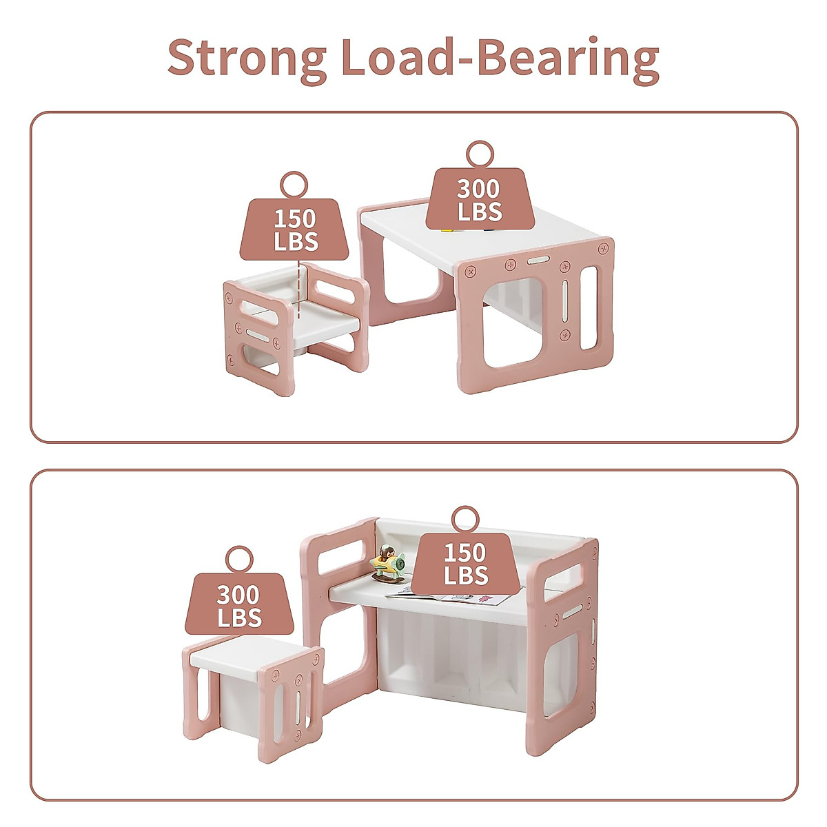 Hulaibit Kids Table and 2 Chairs Set, Montessori Weaning Table and Chairs for Toddlers Age 1-6, Plastic Activity Table for Reading/Eating/Playing, Gift for Boys & Girls, Pink