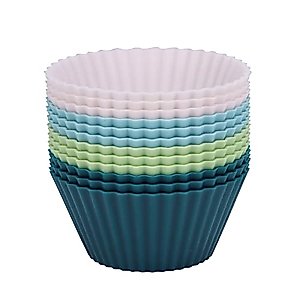 SAWNZC Silicone Baking Cups, Reusable Cupcake Liners, 12 Pack Cake Molds, Standard Size Muffin Liners, Dishwasher Safe