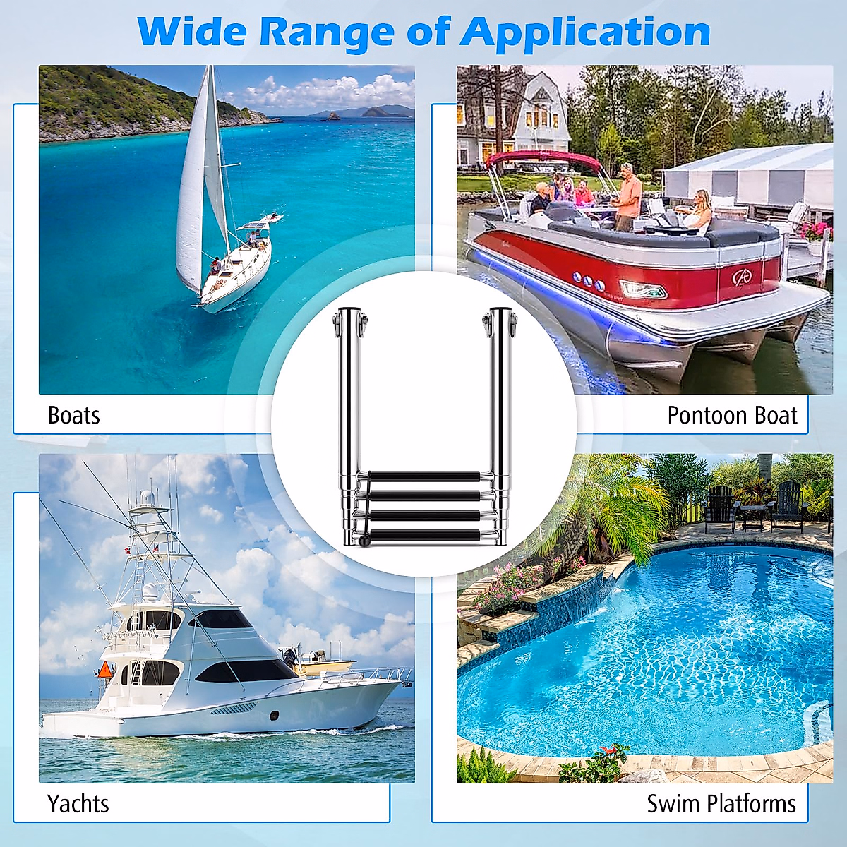 Goplus 4 Step Telescoping Boat Ladder, Folding Stainless Steel Swim Platform Ladder with Non-Slip Steps, Extendable Heavy Duty Dock Ladder for Pontoon Boat Yacht