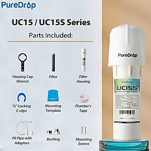 PureDrop UC15S Under Sink Water Filter, 16K Gallons Capacity Water Filtration System, Direct Connect to Kitchen Sink Faucet, Drinking Water Filter Reduces Chlorine