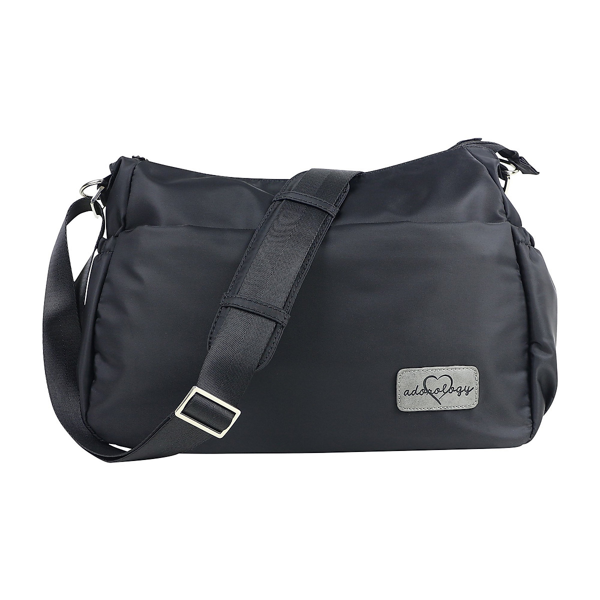 Purse Diaper Bag in Black Nylon with Matching Changing Pad Stroller Straps Premium Zippers 11 Pockets Insulated for Baby Bottles Crossbody Silver Tone Hardware Spacious Perfect for Moms on The Go