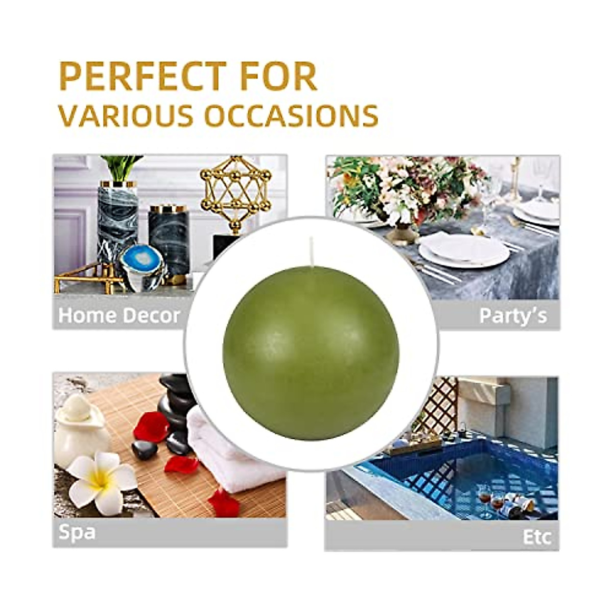 Zest Candle 2-Piece Ball Candles, 4-Inch, Sage Green