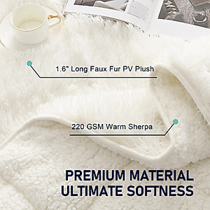 Wemore Shaggy Long Fur Faux Fur Weighted Blanket, Cozy and Fluffy Plush Sherpa Long Hair Blanket for Adult 20lbs, Fluffy Fuzzy Sherpa Reverse Heavy Blanket for Bed, Couch, Cream White, 60 x 80 Inches