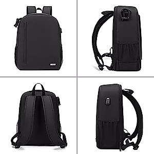 CADeN Camera Backpack Bag for DSLR/SLR Mirrorless Camera Waterproof with 15.6 inch Laptop Compartment, USB Charging Port, Tripod Holder, Rain Cover, Camera Case Compatible for Sony Canon Nikon Black L