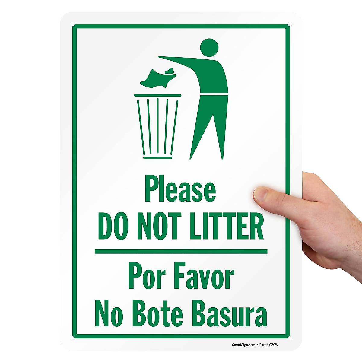 SmartSign 14 x 10 inch “Please Do Not Litter, Por Favor No Bote Basura” Metal Sign, 40 mil Laminated Rustproof Aluminum, Green and White, Made in USA