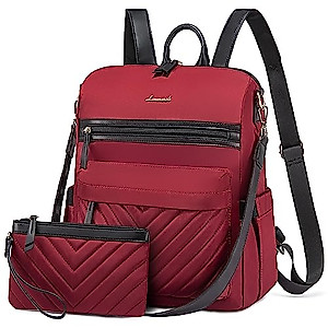 LOVEVOOK Backpack Purse For Women, Fashion Convertible Backpack Purse, Designer Ladies Large Shoulder Bag With Wristlet, Travel Bag Daypack For Work, College, Dating, Shopping, Wine Red