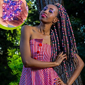 1406 Pieces Pony Beads Set Including 6 Pieces Quick Beader for Kid Hair Braids, 900 Multicolor Plastic Pony Beads and 500 Pieces Mini Rubber Bands Soft Elastic Bands,Can be Used for Hair Braids