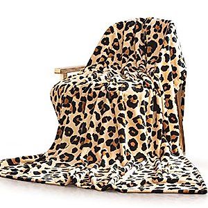 Hughapy Cheetah Blanket, Soft Flannel Leopard Print Blanket, Fleece Leisure Blanket for Bed Sofa Couch, Suitable Trip Picnic Lightweight Warm Decorative Blanket for All Seasons (Brown, 60 x 80 inches)