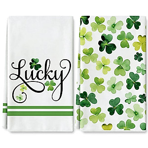AnyDesign St. Patrick's Day Kitchen Towel 18 x 28 Inch Watercolor Lucky Shamrock Dish Towel Hand Drying Tea Towel for Cooking Baking Cleaning Wipes, Set of 2