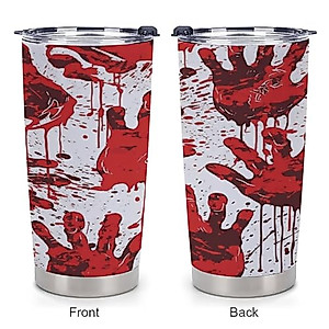 FHENMSA Reusable Plastic Water Cups with Lids,Bloody Handprints Print Anti-overflow Cup,sports Travel Coffee Cup