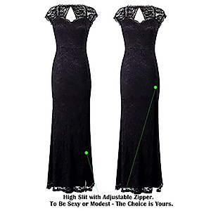 VFSHOW Womens Black Floral Lace Sweetheart Neckline Keyhole Back High Split Formal Evening Wedding Prom Party Maxi Long Dress 3780 BLK BLK XL