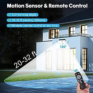 PEZOTA Solar Street Lights Outdoor, IP65 Waterproof Solar Powered Flood Lights with Motion Sensor & Remote Control for Patio Yard Garden Front Door, 138LEDs, Black (2 Pack)