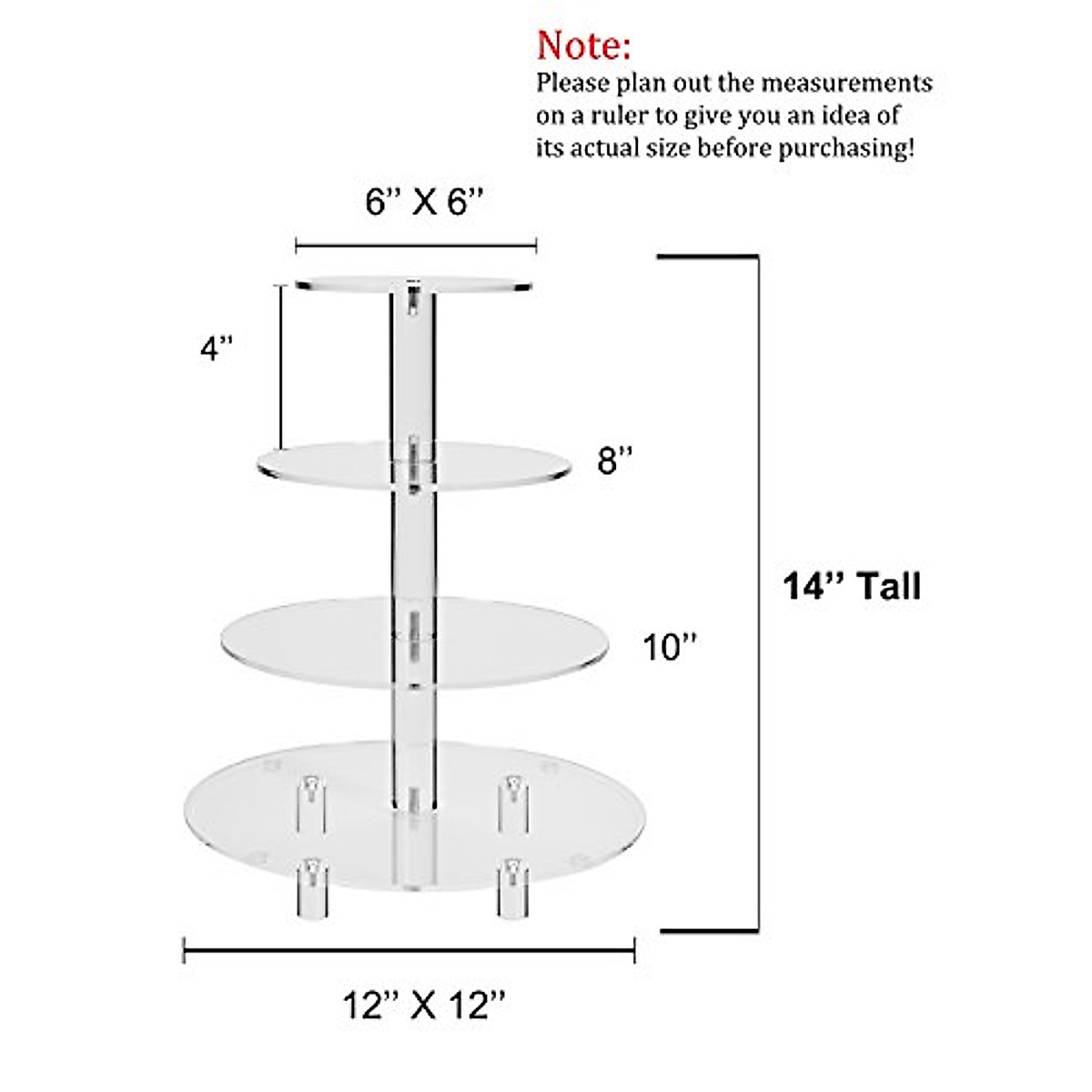 Jusalpha® Large 4 Tier Acrylic Glass Round Cake Stand Cupcake Stand Tea Party Serving Platter Candy Bar Party Décor with Rod Feet (4RF)