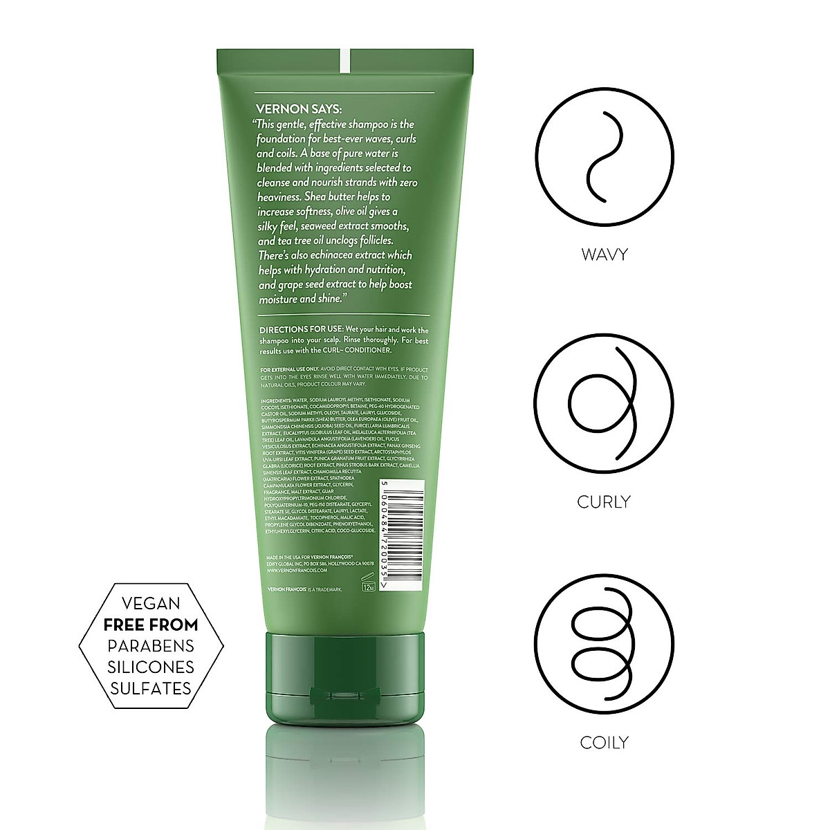 Vernon François Shampoo For Curly Hair - Natural Sulfate Free Curl Shampoo with Shea Butter, Coconut and Castor Oil to Revitalize Your Curls 8.5oz